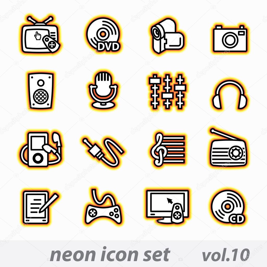 Neon multimedia computer icon set Stock Vector Image by ©ippon #20809831