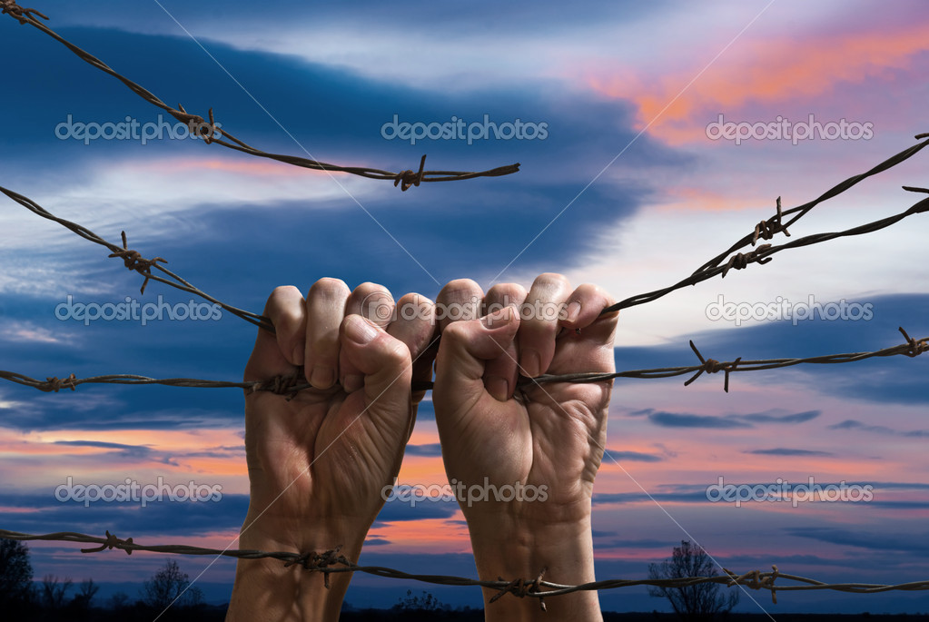 Hand behind barbed wire — Stock Photo © aaron007 #47076049
