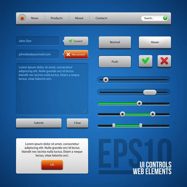 Light Gray Ui Controls Web Elements 2 Buttons Comments Sliders Message Box Preloader