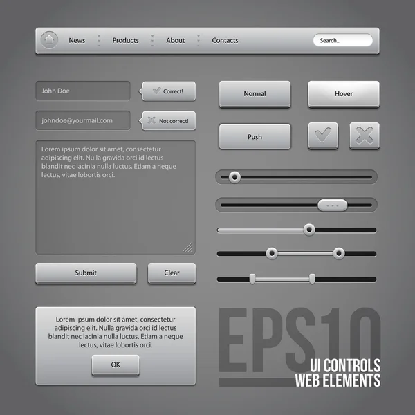 Light Gray UI Controls Web Elements 2: Buttons, Comments, Sliders, Message Box, Preloader ...