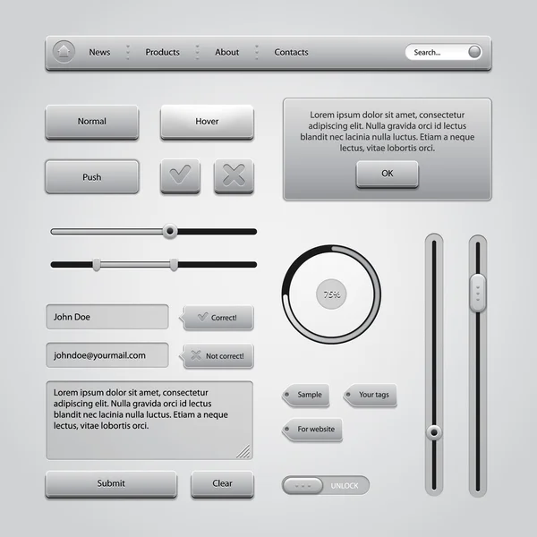 Gray UI Controls Web Elements 2: Buttons, Comments, Sliders, Message ...