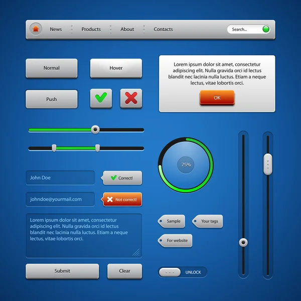 Light Gray Ui Controls Web Elements 2 Buttons Comments Sliders Message Box Preloader