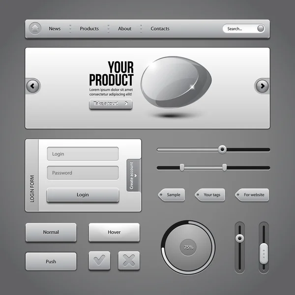 Light Gray UI Controls Web Elements 2: Buttons, Comments, Sliders, Message Box, Preloader ...