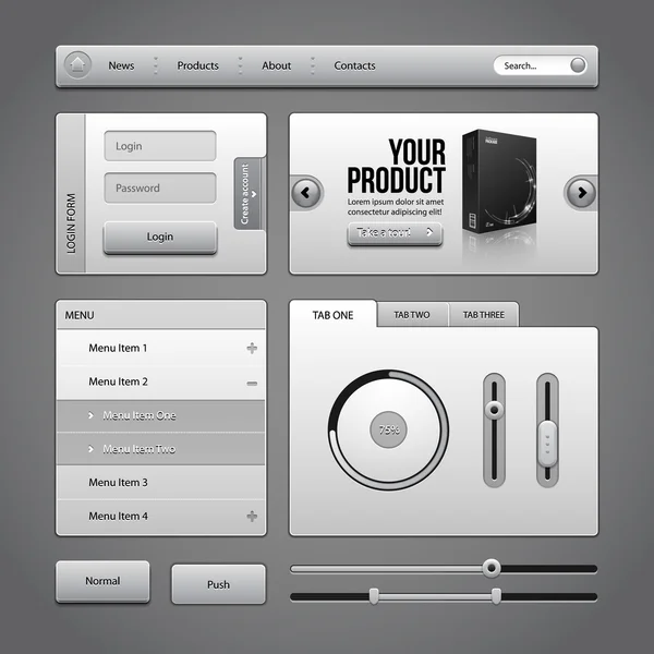 Gray UI Controls Web Elements 2: Buttons, Comments, Sliders, Message Box, Preloader, Loader, Tag ...