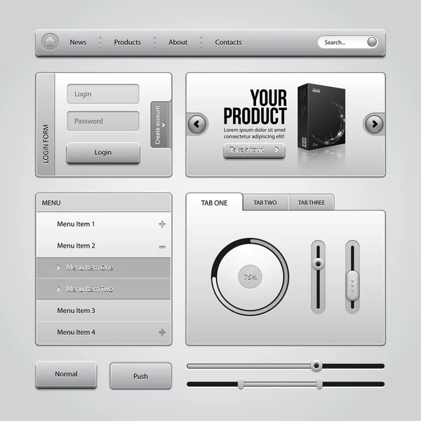 Light Gray UI Controls Web Elements 2: Buttons, Comments, Sliders, Message Box, Preloader ...