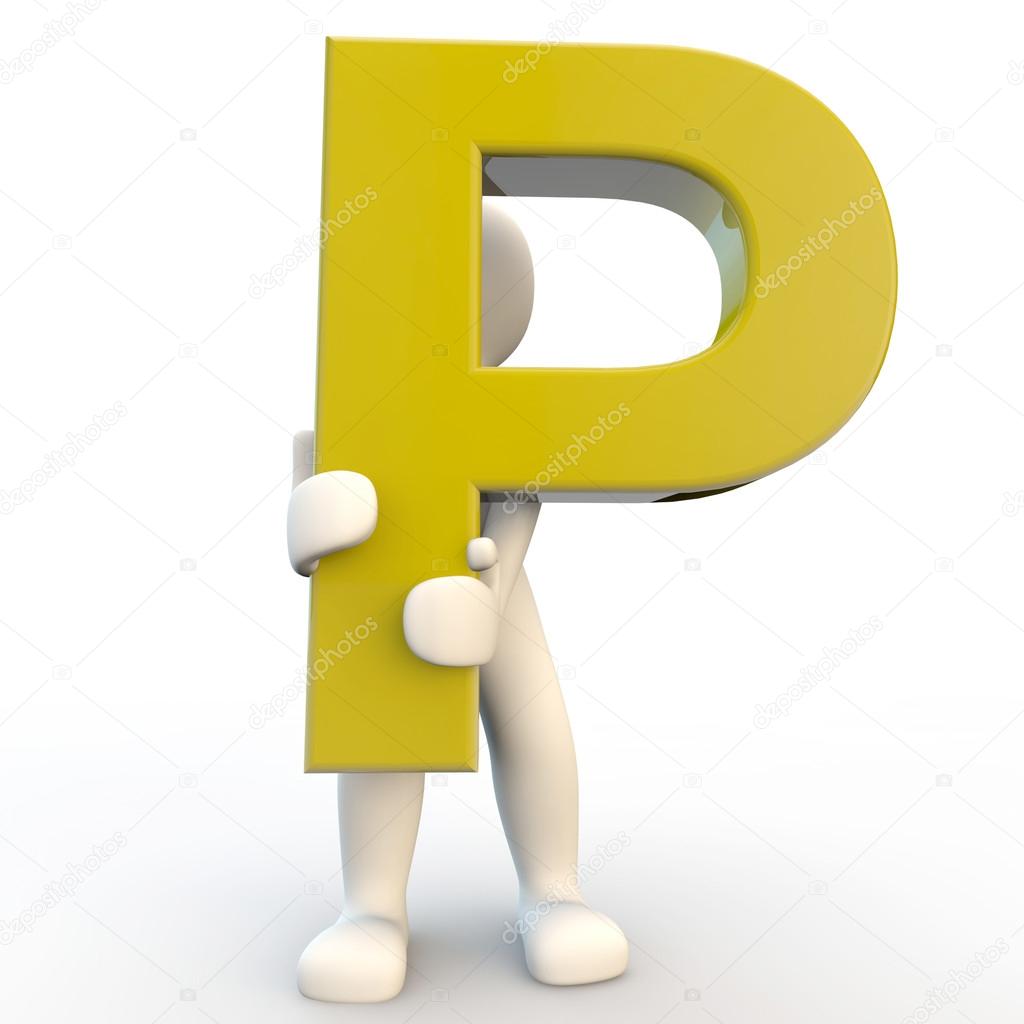 3D Human character holding yellow letter P — Stock Photo © Pedjami ...