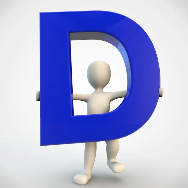 3D Human character holding golden alphabet letter D — Stock Photo ...