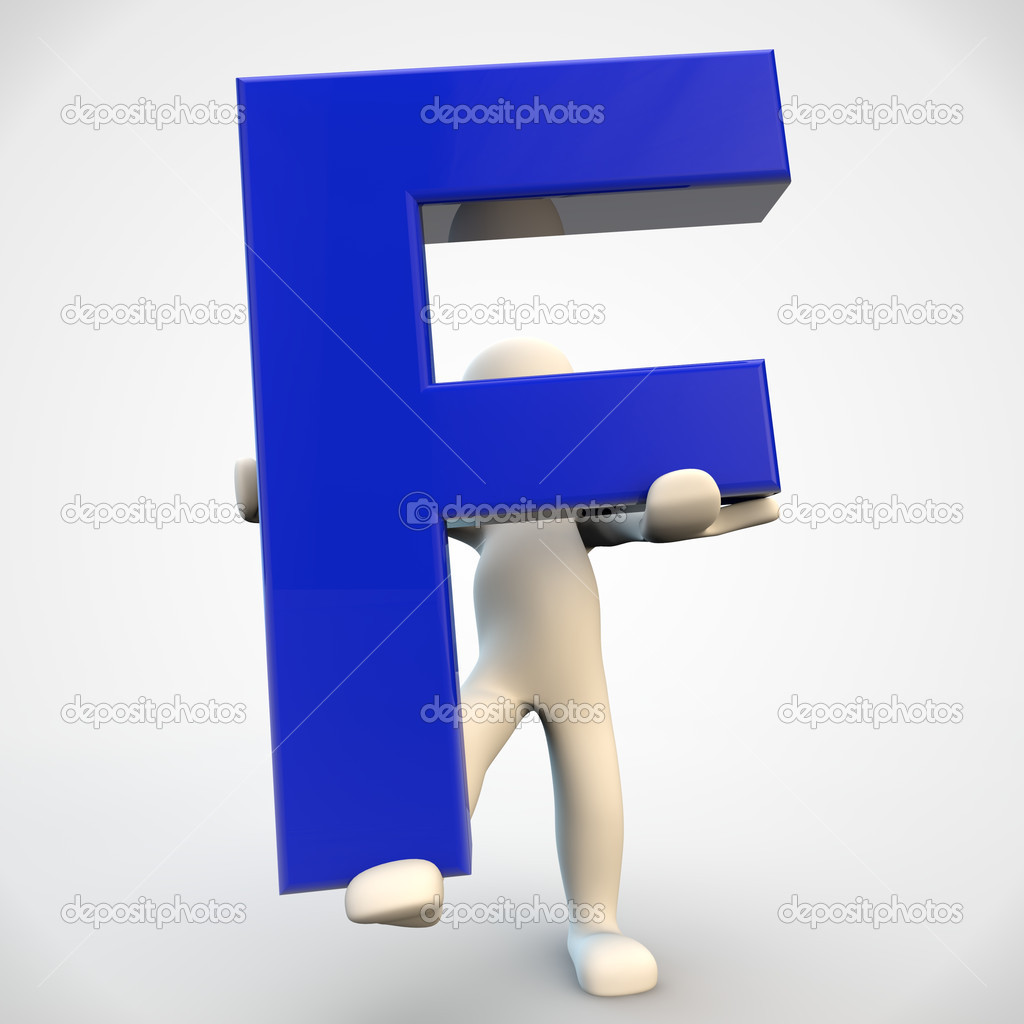 3D human character holding blue letter F — Stock Photo © Pedjami #13342260
