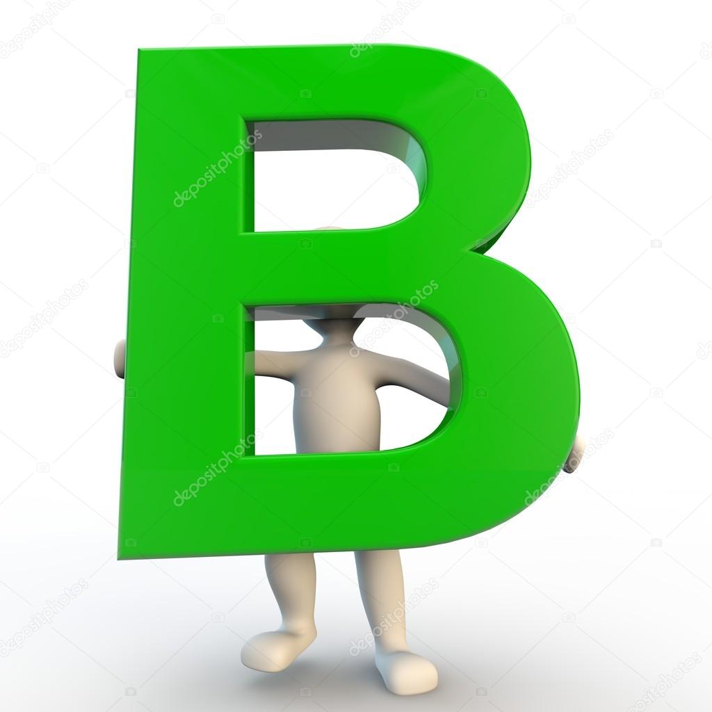3D human character holding green letter B` — Stock Photo © Pedjami ...