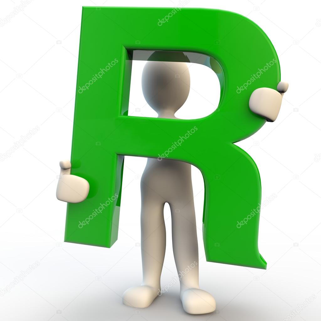 3D human character holding green letter R — Stock Photo © Pedjami #17866113