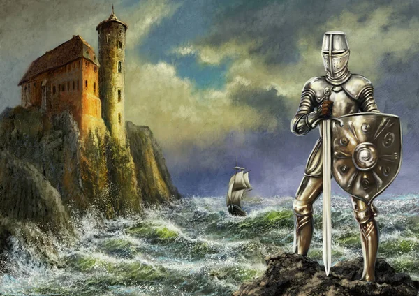 Oil Paintings Landscape Castle Knight Fine Art Stock Illustration by ...