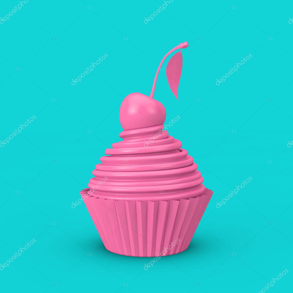 Pastel de helado de helado rosa con cereza al estilo duotone sobre ...