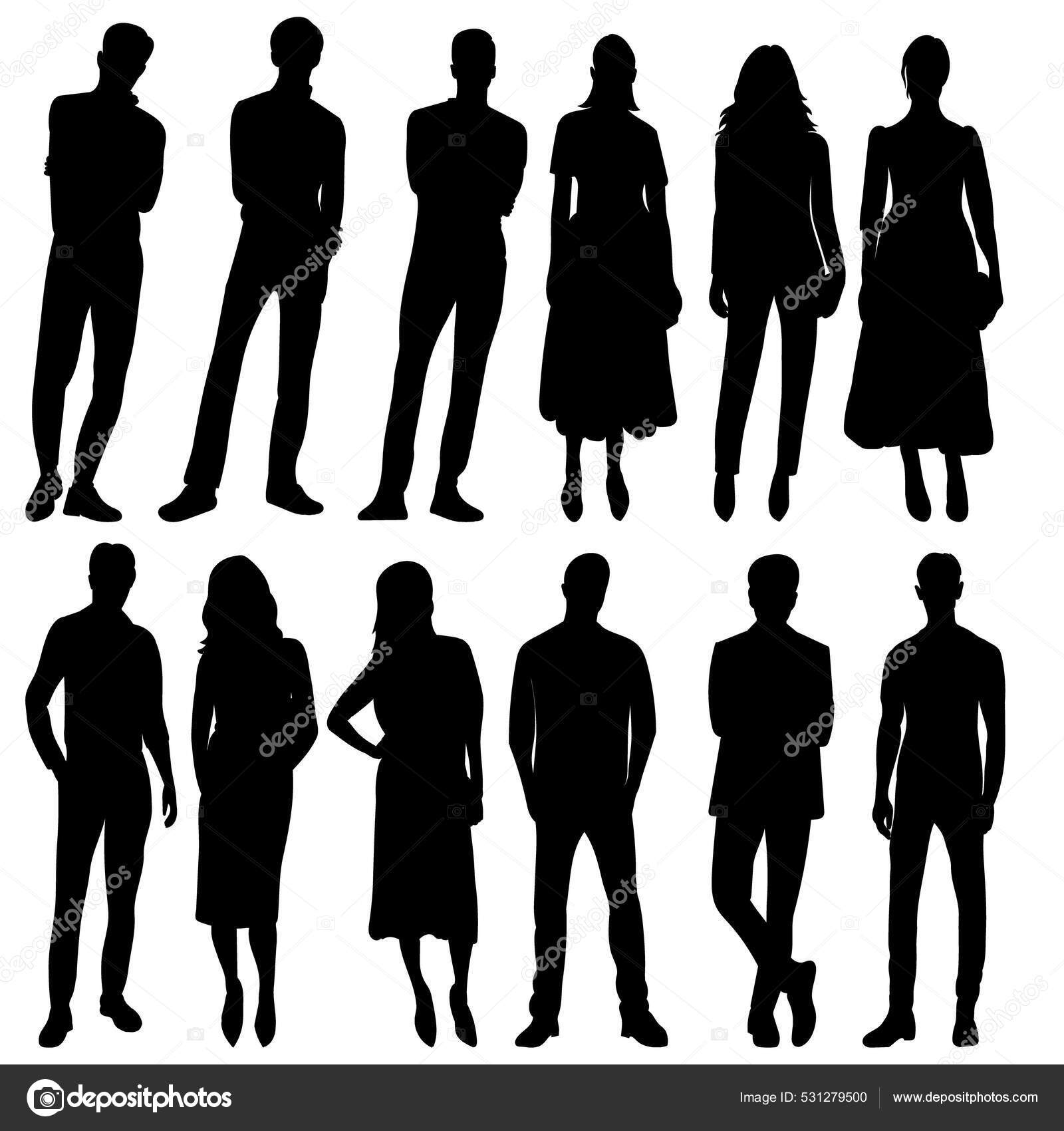 Black Silhouette People Stand Isolated Vector Stock Vector Image by ...