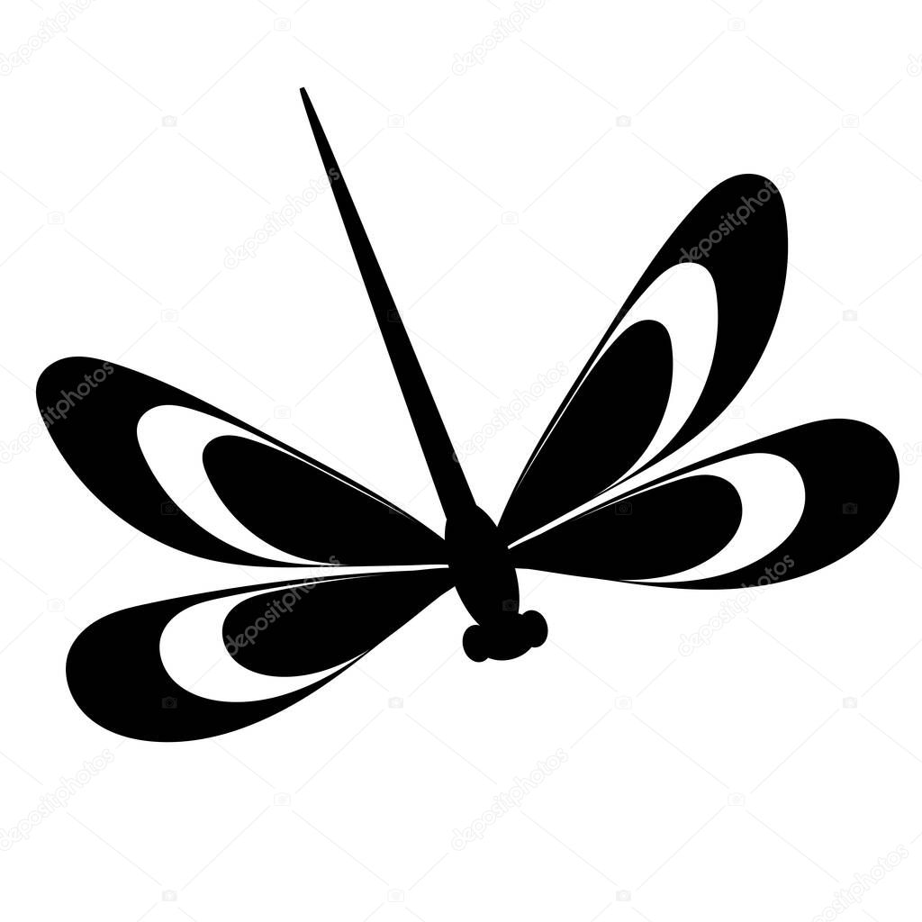 silueta negra volando libélula, garabato, vector, aislado 2023