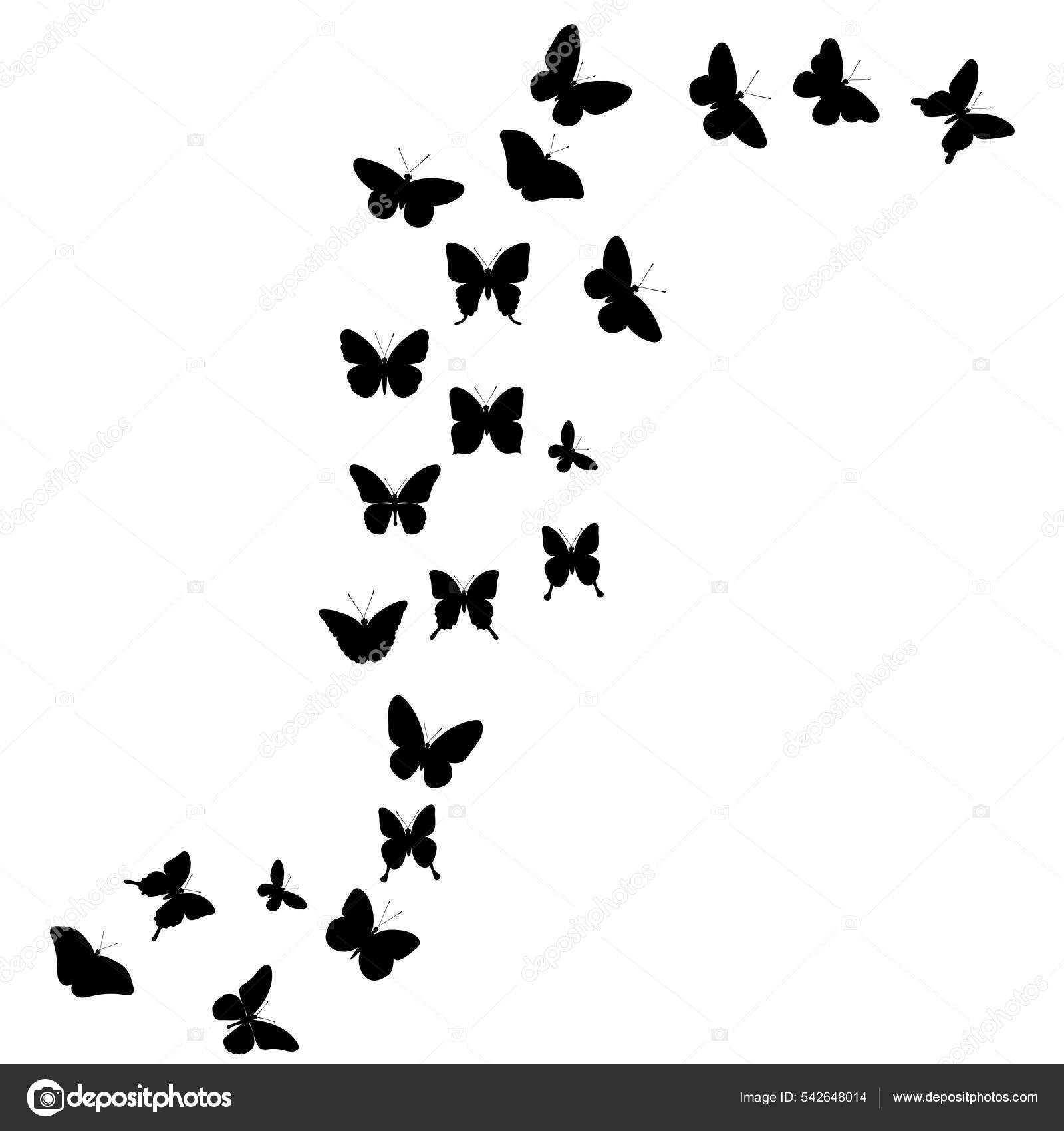 Line Of Butterflies Flying Silhouette