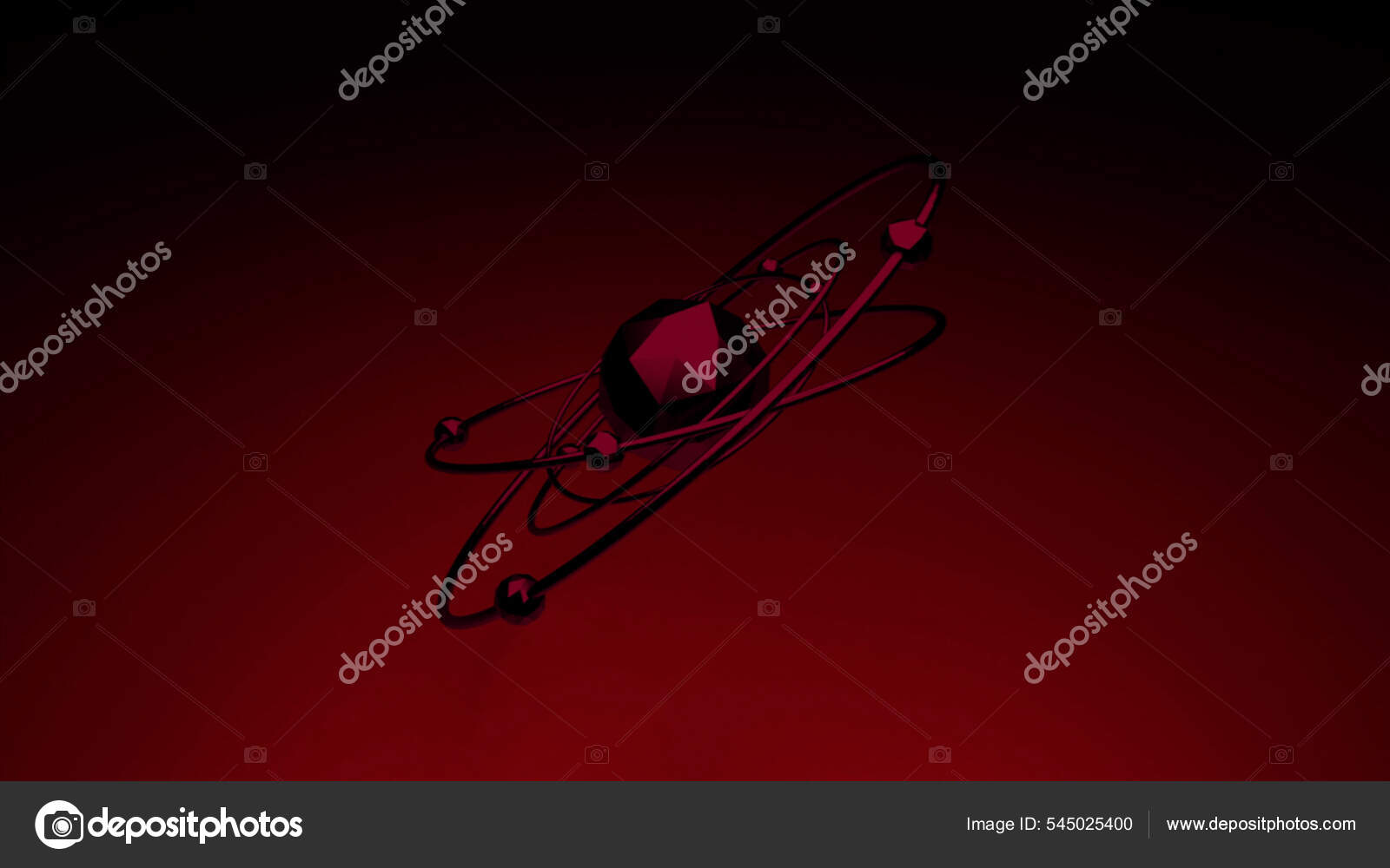 Red background.Design. A model of the solar system in abstraction on a ...