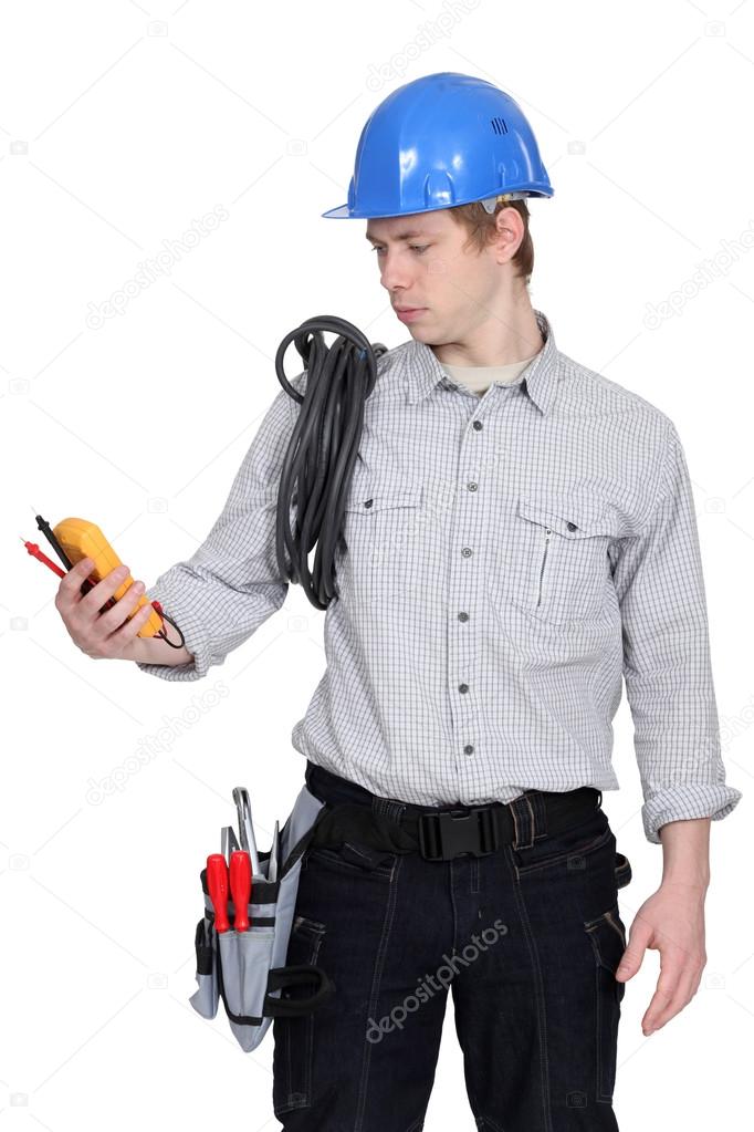 Electrician on white background — Stock Photo © photography33 #14703893
