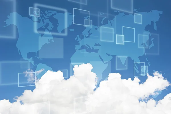 Clouds and clear blue sky with world map - Stock Image - Everypixel