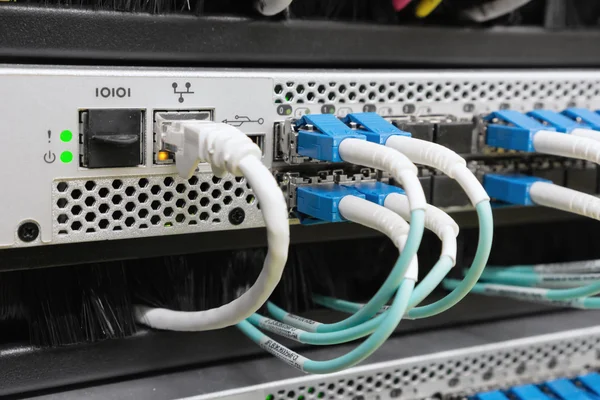 Optic fiber cables connected to switch - Stock Image - Everypixel