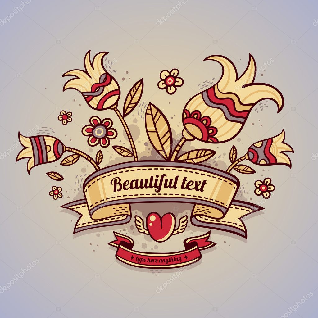 Cute emblem with flowers and heart Stock Vector by ©miaou-miaou 26047375