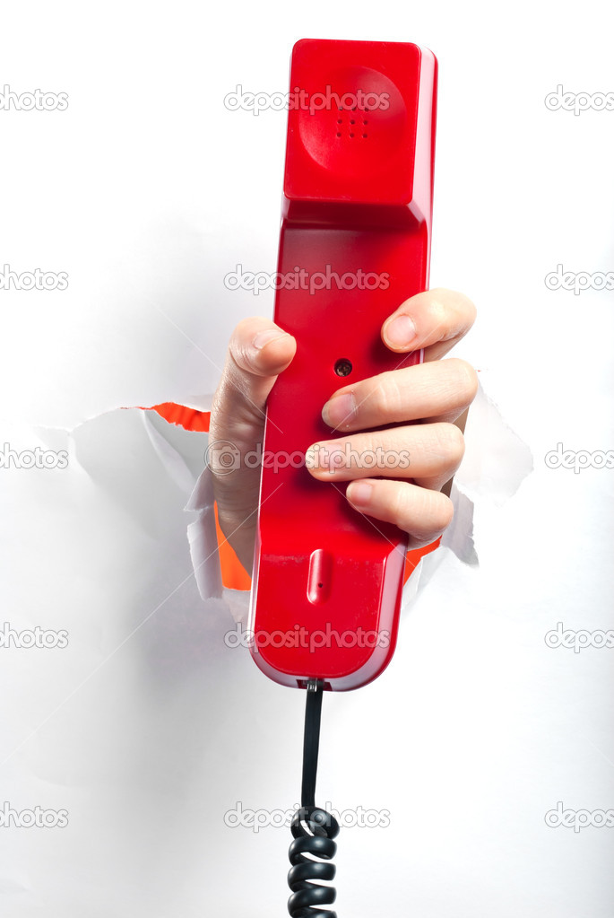 Red old fashioned style telephone handset receiver and arm — Stock ...