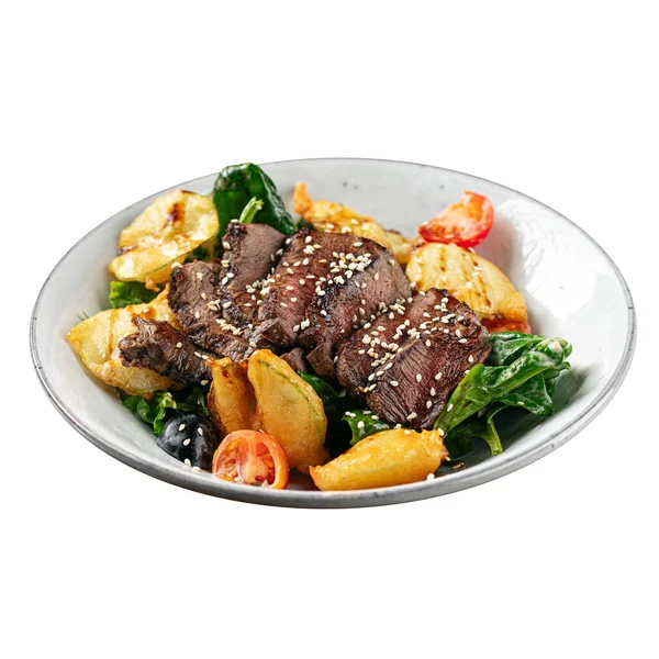 Isolated portion of roast beef dish with vegetables garnish - Stock ...