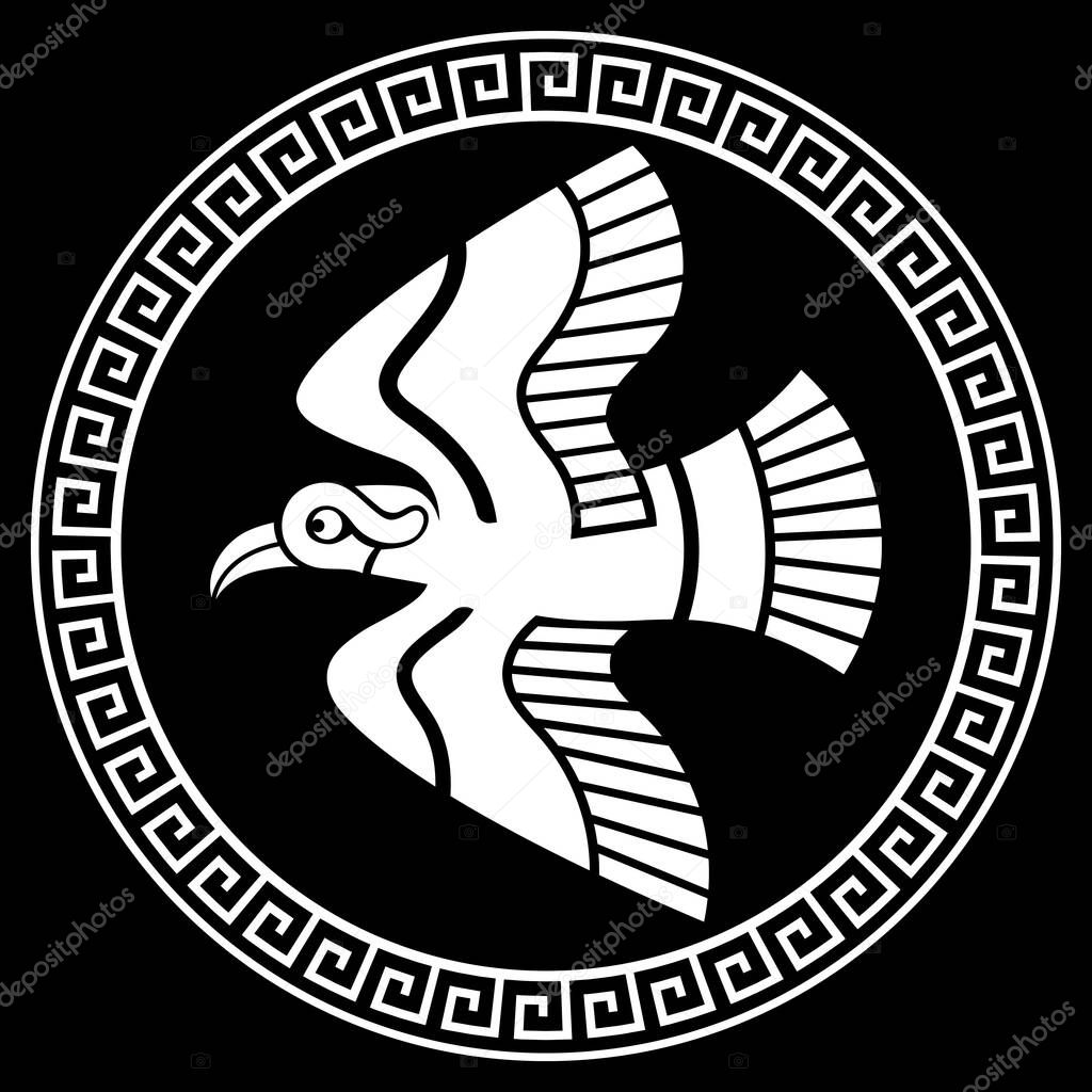 Ancient Greece Design Flying Crow Illustration Vintage Retro Style ...
