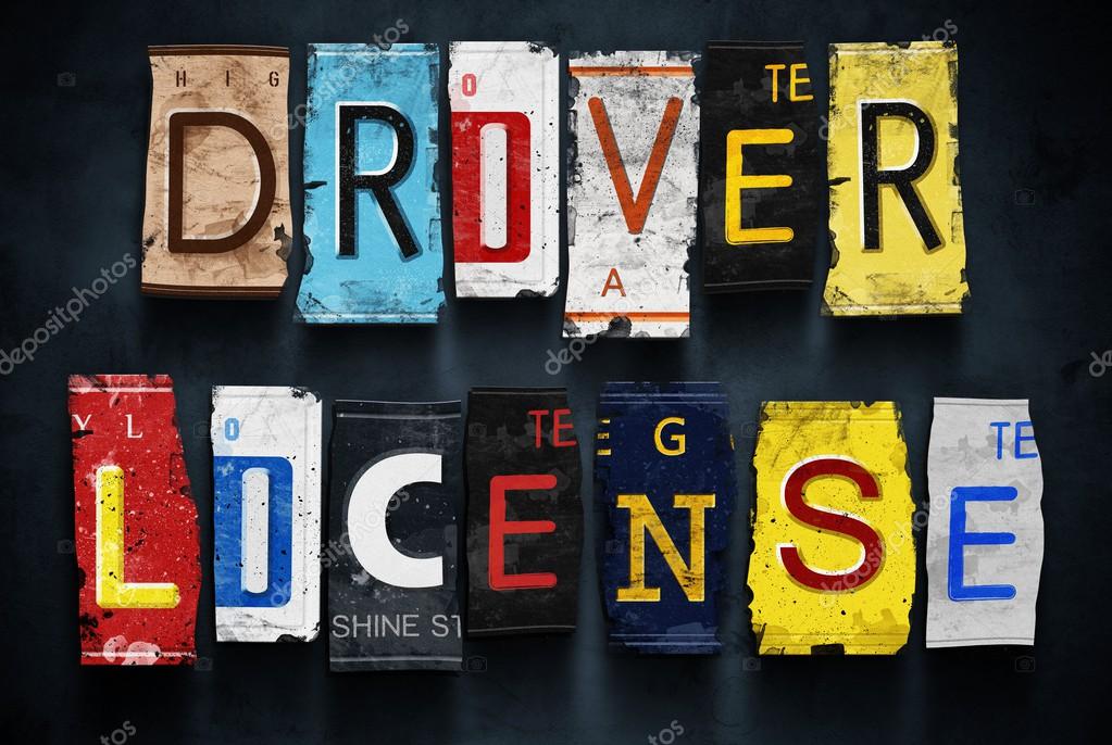 Driver license word on vintage car number plates, concept sign Stock ...