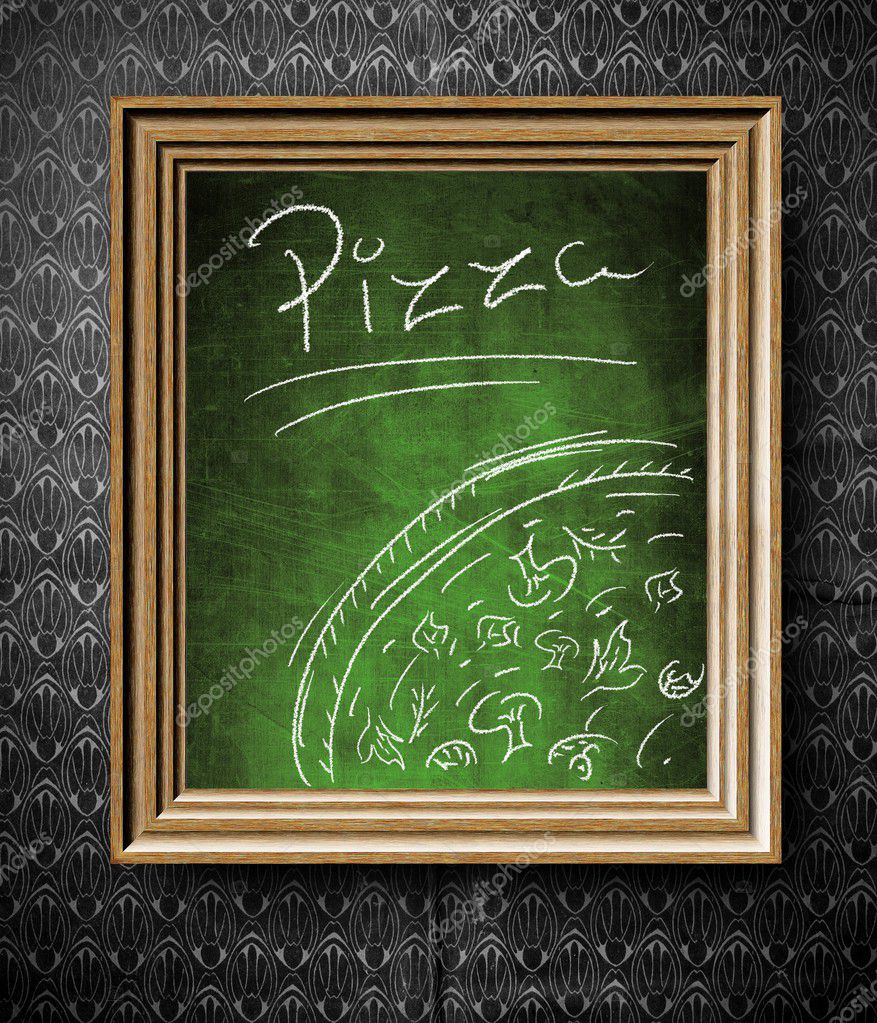 Pizza menu chalkboard in old wooden frame — Stock Photo © leszekglasner ...