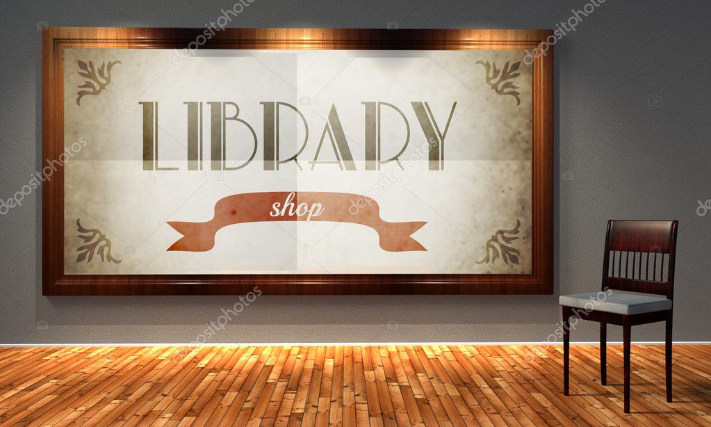 Library vintage shop in old fashioned frame, retro style Stock Photo by ...
