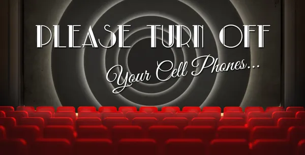 Please turn off cell phones screen in old retro cinema - Stock Image ...