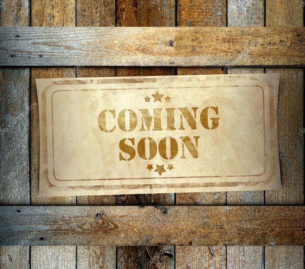 Stamp Coming Soon label old wooden box — Stock Photo © leszekglasner ...