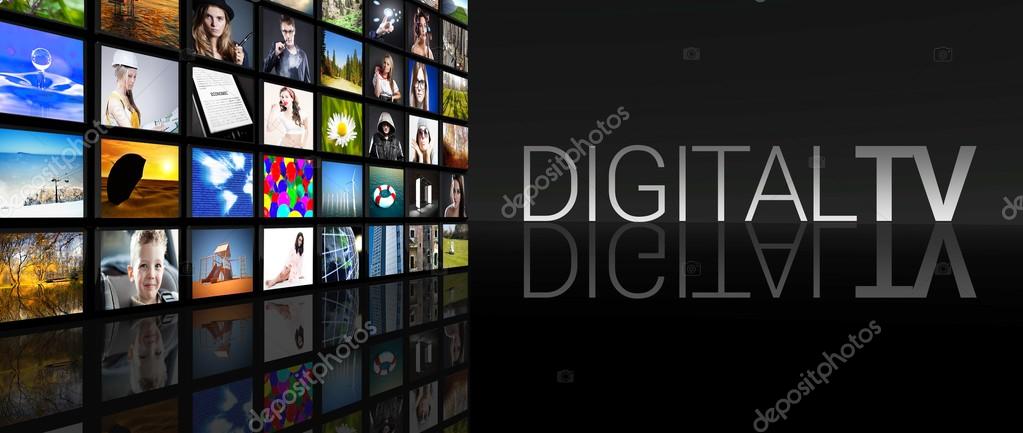 Digital television screens black background Stock Photo by ...