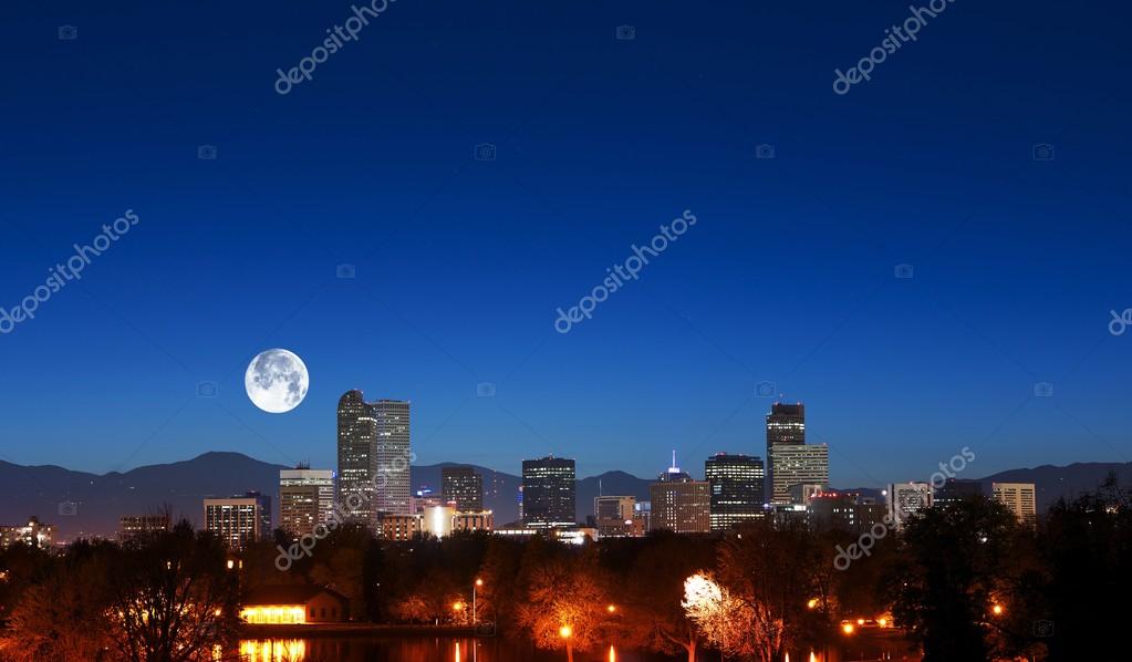 Denver Skyline with Moon — Stock Photo © welcomia #36152123