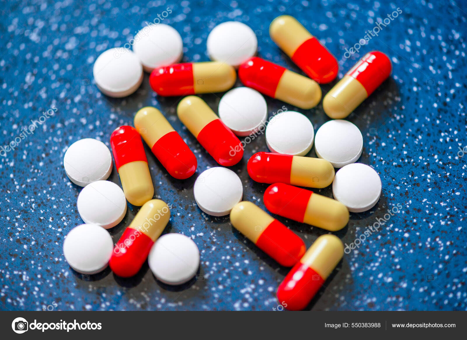 Red White Tablets Capsules Blue Background — Stock Photo © fotofrol ...