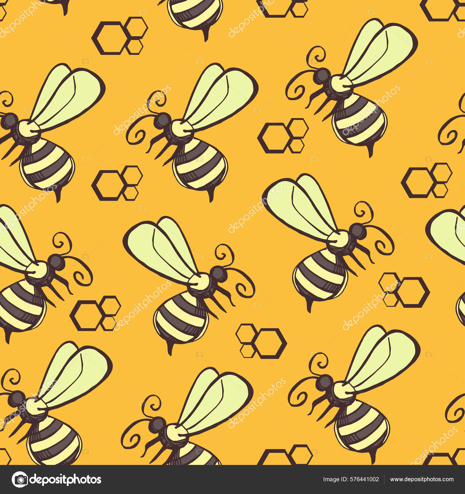 Seamless Texture Bees Vector Cartoon Pattern Background Stock Vector ...