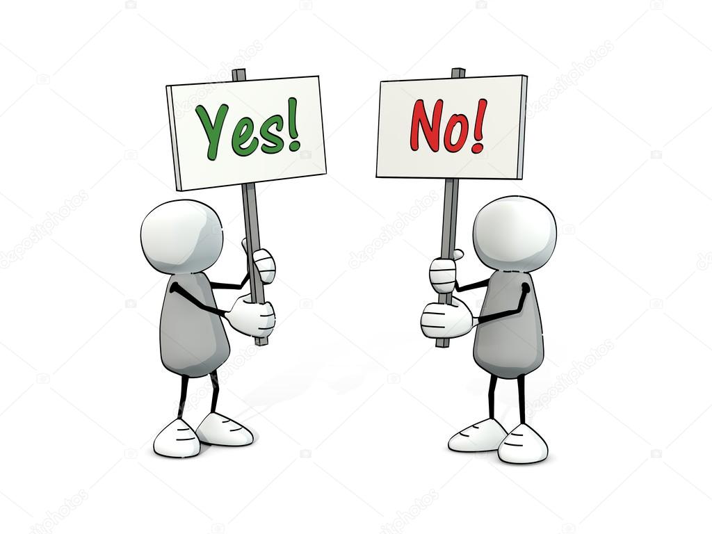 Little sketchy men with yes and no sign — Stock Photo © lilu_foto #49749563