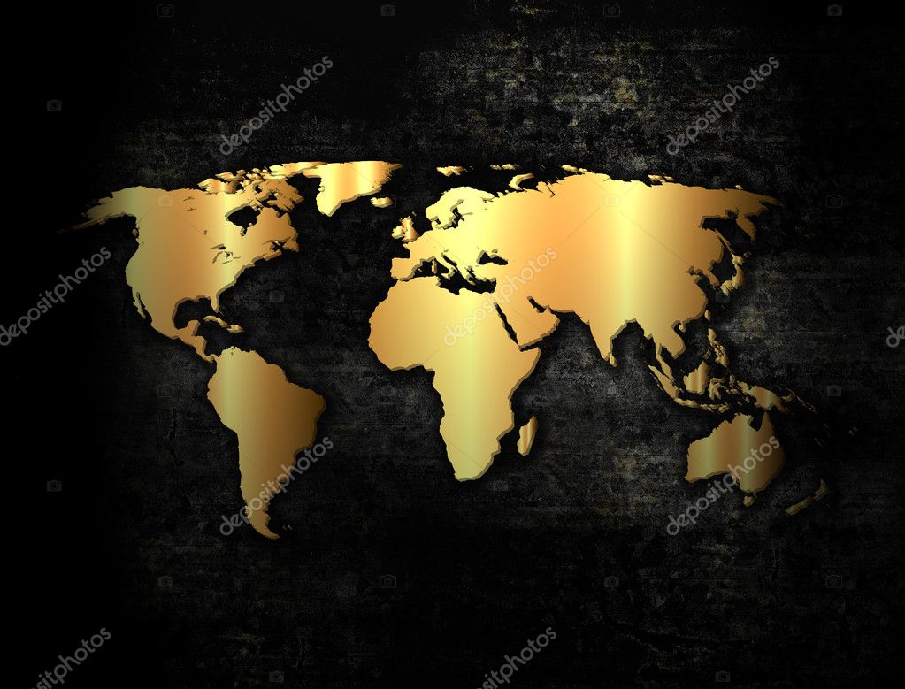 Golden world map Stock Photo by ©semisatch 48369691