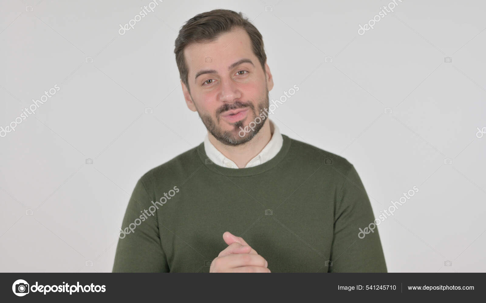 Portrait of Man Talking on Online Video Call, White Screen — Stock ...