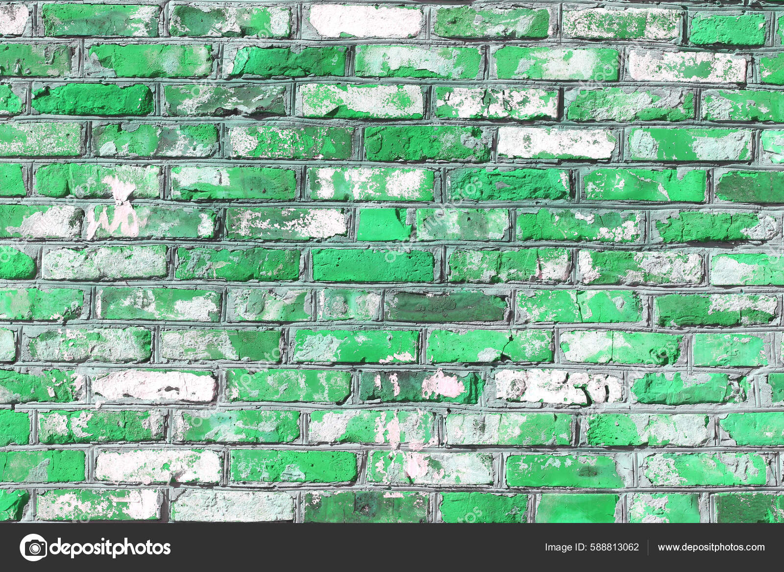 Brick Wall Unusual Green Bricks Made Whole Green Bricks Broken — Stock Photo © JuliaSV #588813062