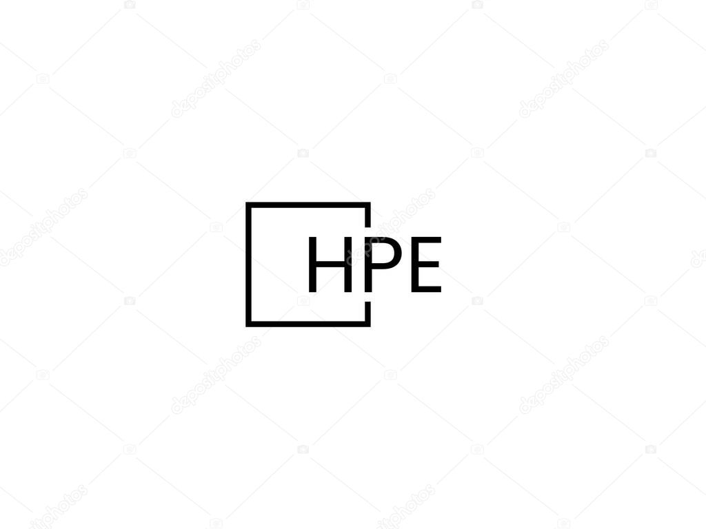 Letras HPE aisladas sobre fondo blanco, logotipo vectorial 2023