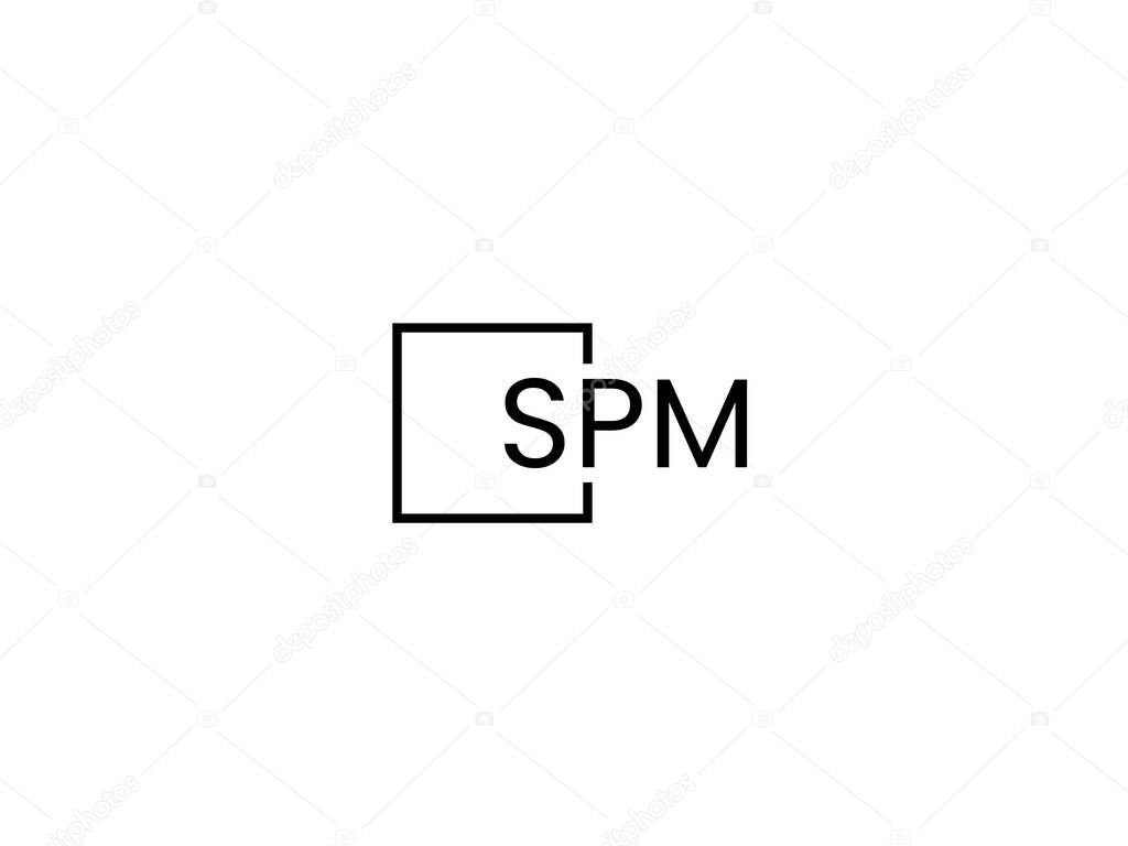 Letras SPM aisladas sobre fondo blanco, logotipo vectorial 2023
