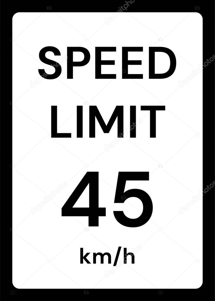 Límite de velocidad 45 kmh señal de tráfico sobre fondo blanco 2023