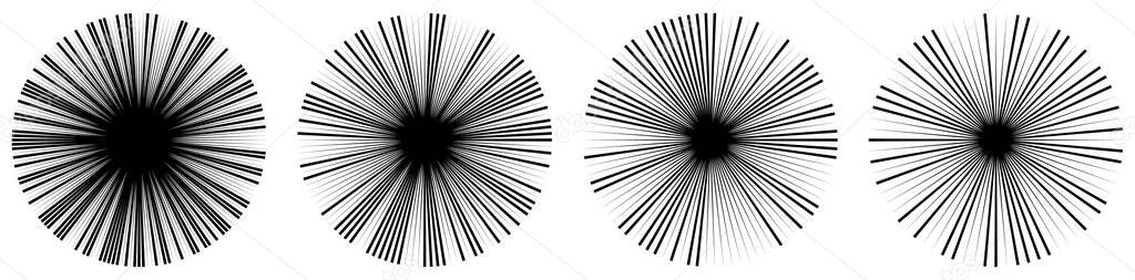 Líneas radiales, radiantes, rayas elemento circular abstracto. Rayos ...