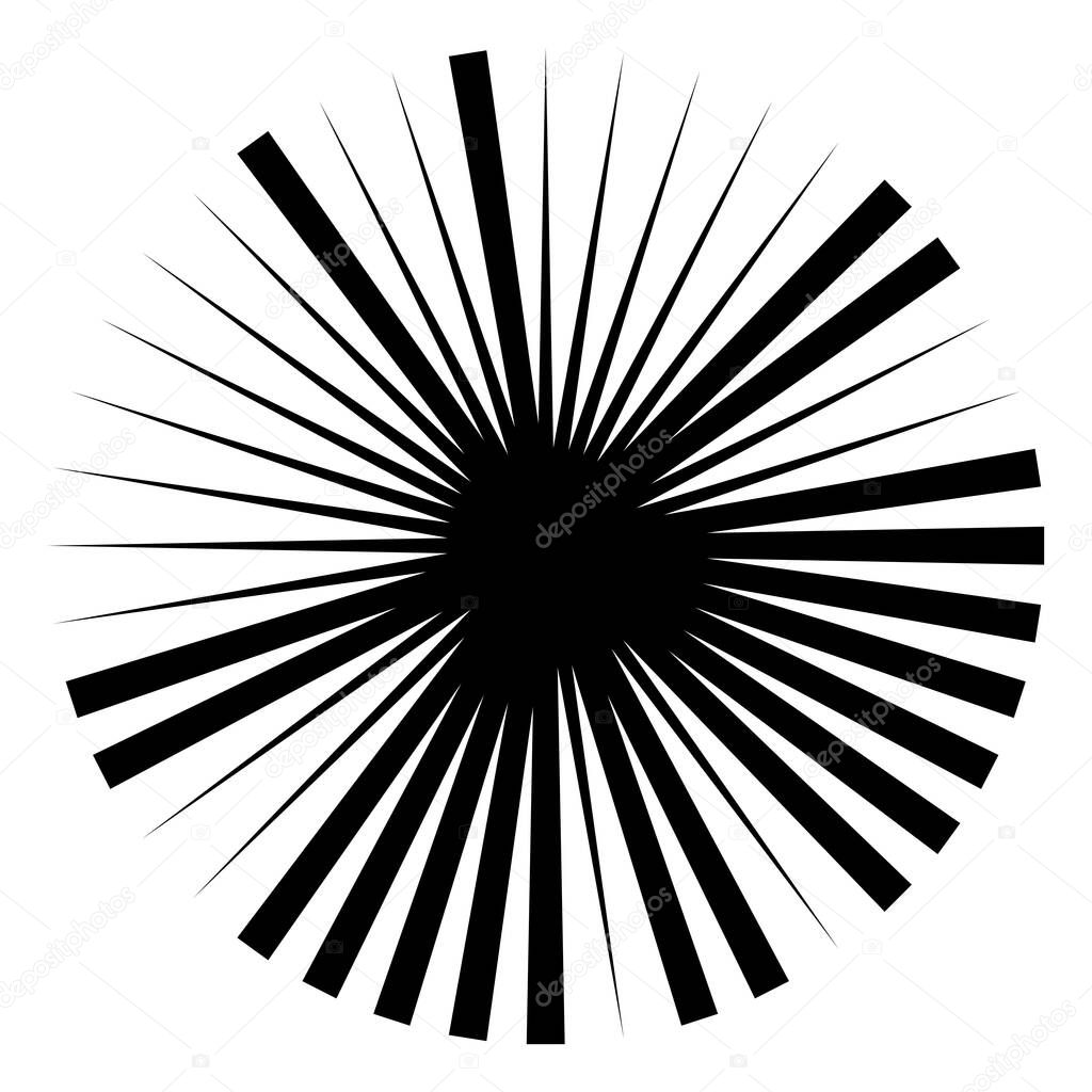 Líneas radiales, radiantes, rayas elemento circular abstracto. Rayos ...