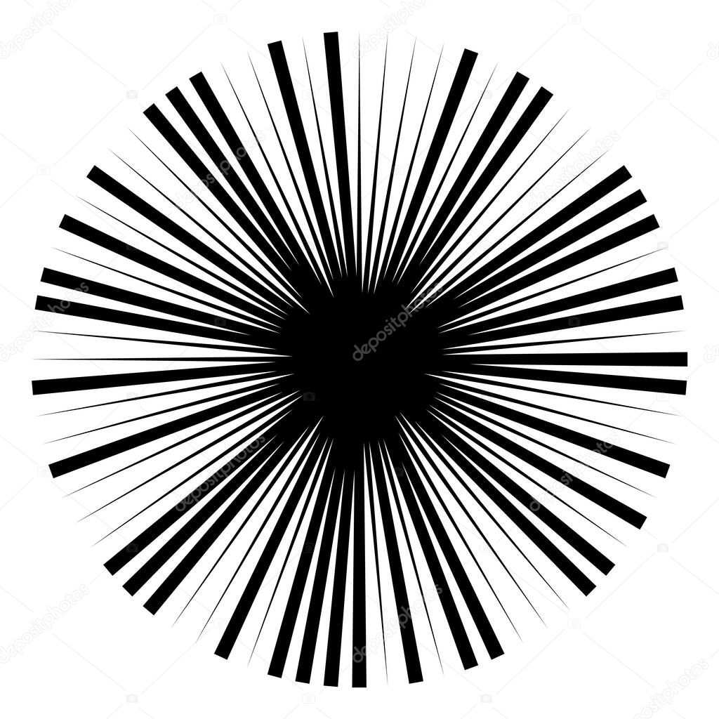 Líneas radiales, radiantes, rayas elemento circular abstracto. Rayos ...