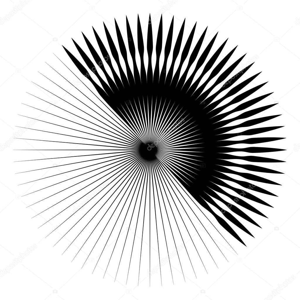 Líneas radiales, radiantes, rayas elemento circular abstracto. Rayos ...