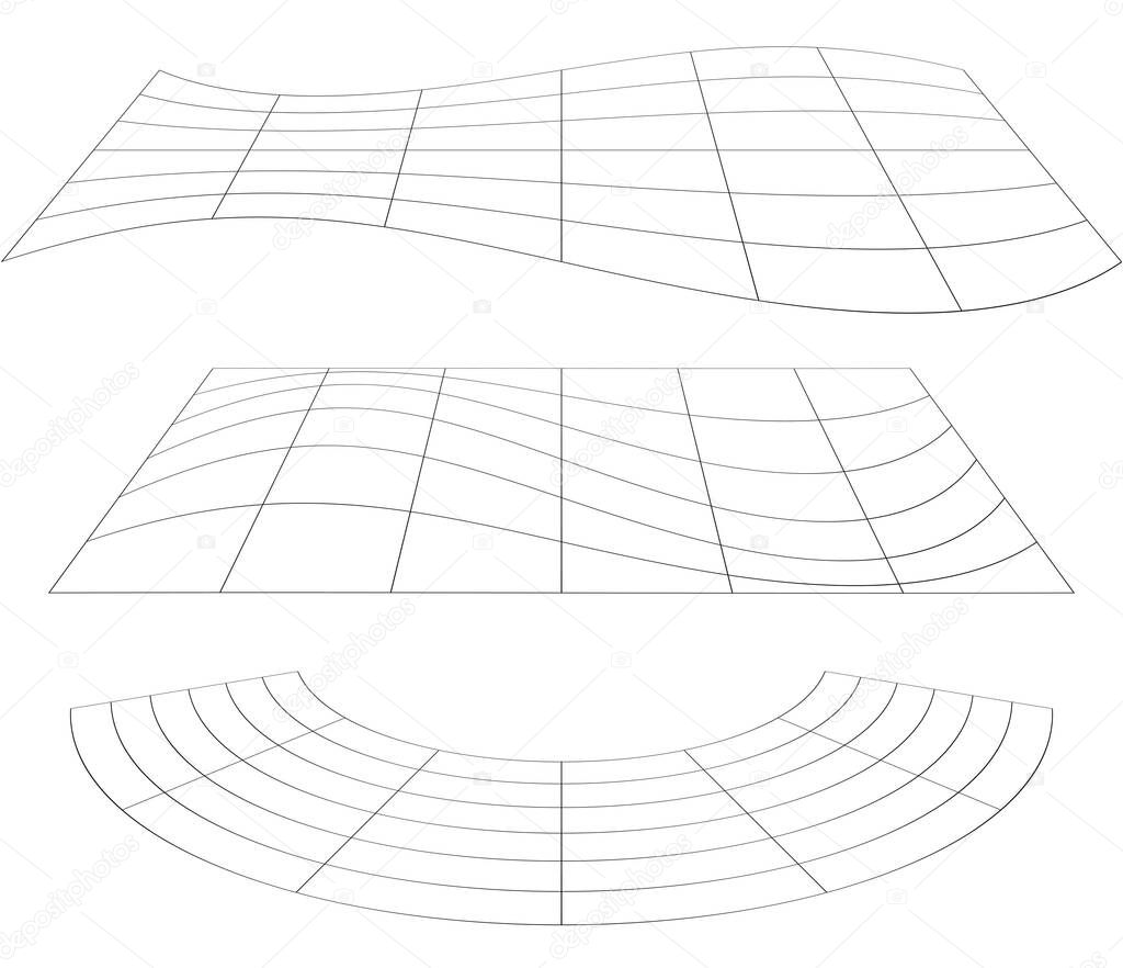 Graticule grid, mesh plane with deform, distorsion effect. Reticular ...