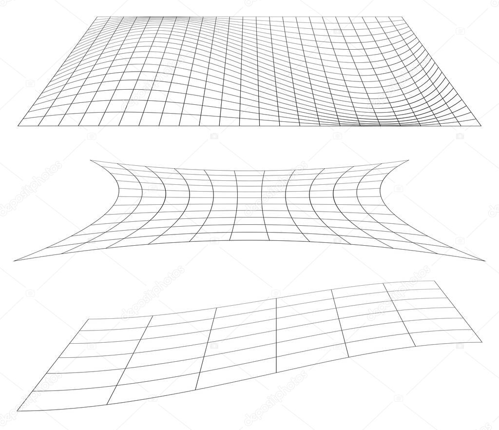 Graticule grid, mesh plane with deform, distorsion effect. Reticular ...