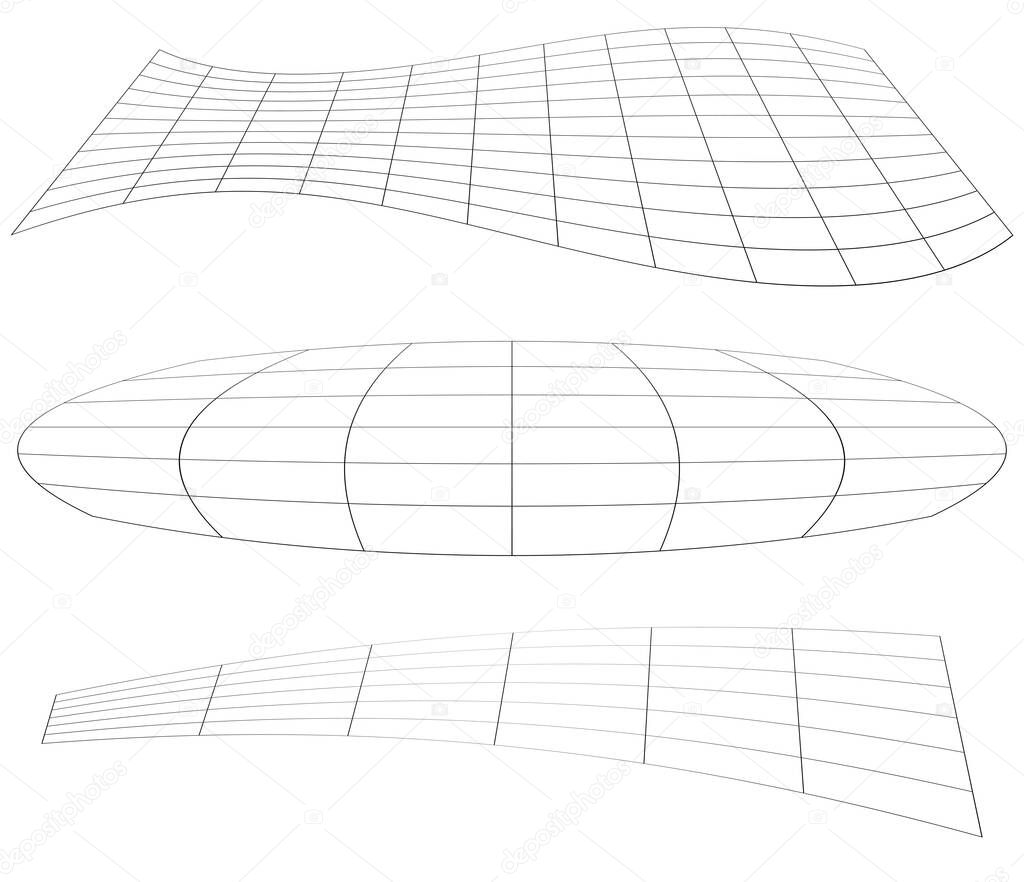 Graticule grid, mesh plane with deform, distorsion effect. Reticular ...